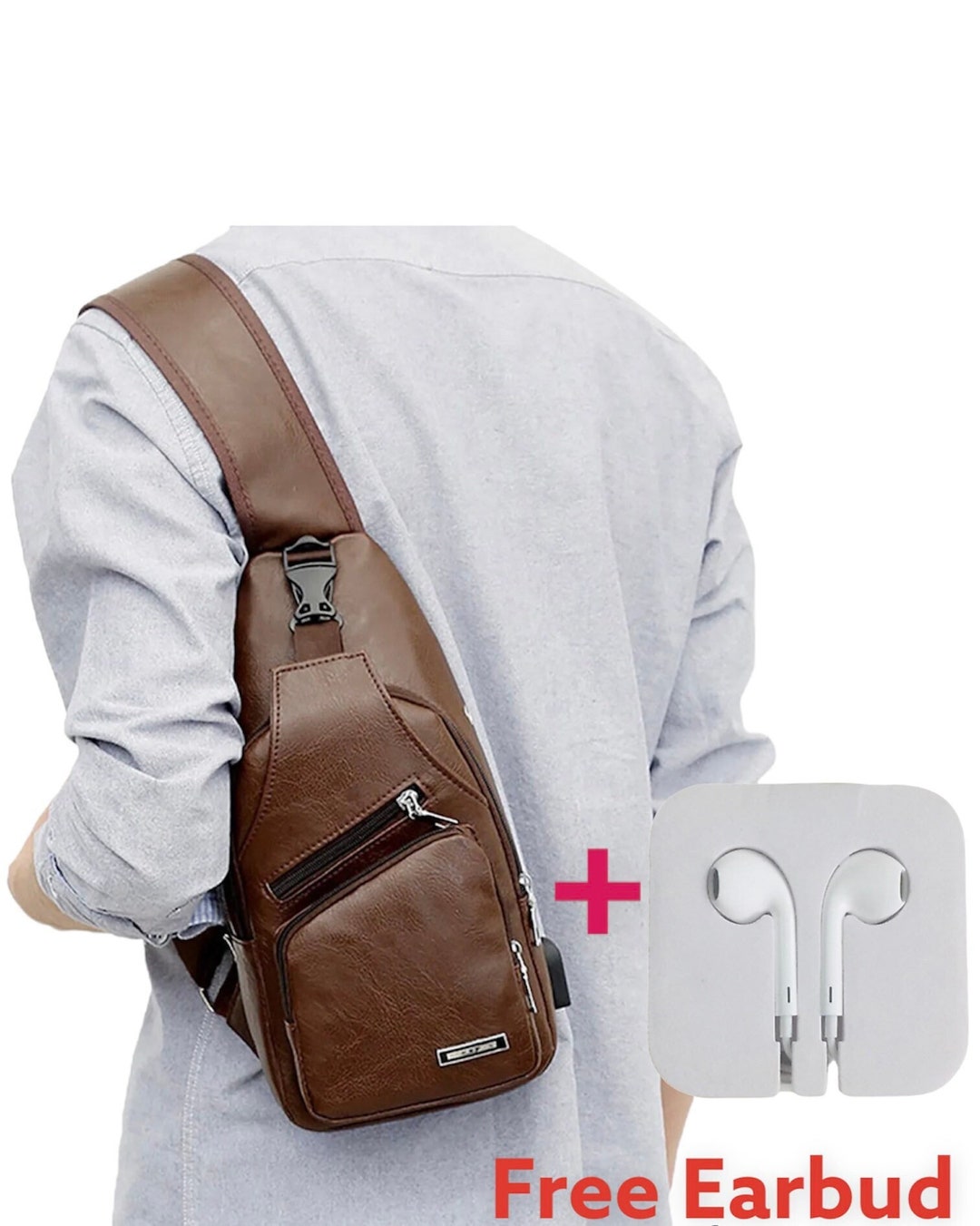 Men's Leather Shoulder Pack USB Charging Port Crossbody Chest Handbag ...