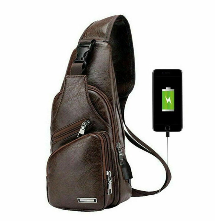 Men's Leather Shoulder Pack USB Charging Port Crossbody Chest Handbag ...
