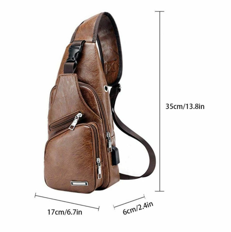 Men's Leather Shoulder Pack USB Charging Port Crossbody Chest Handbag ...