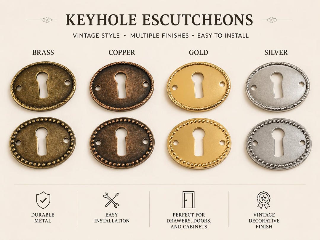 Antique Brass Escutcheon , Vintage Keyhole Cover, Antique Brass and Key ...