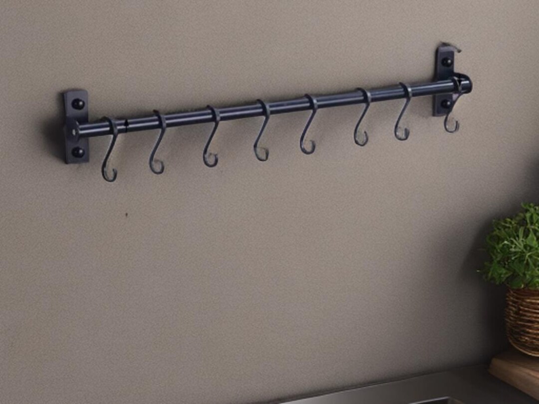 Wall Mounted Kitchen Utensil Rack – Hanging Organiser With Hooks for ...
