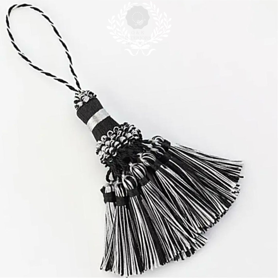 Decorative Key Tassels, Black and Silver Key Tassels, Vintage Style ...
