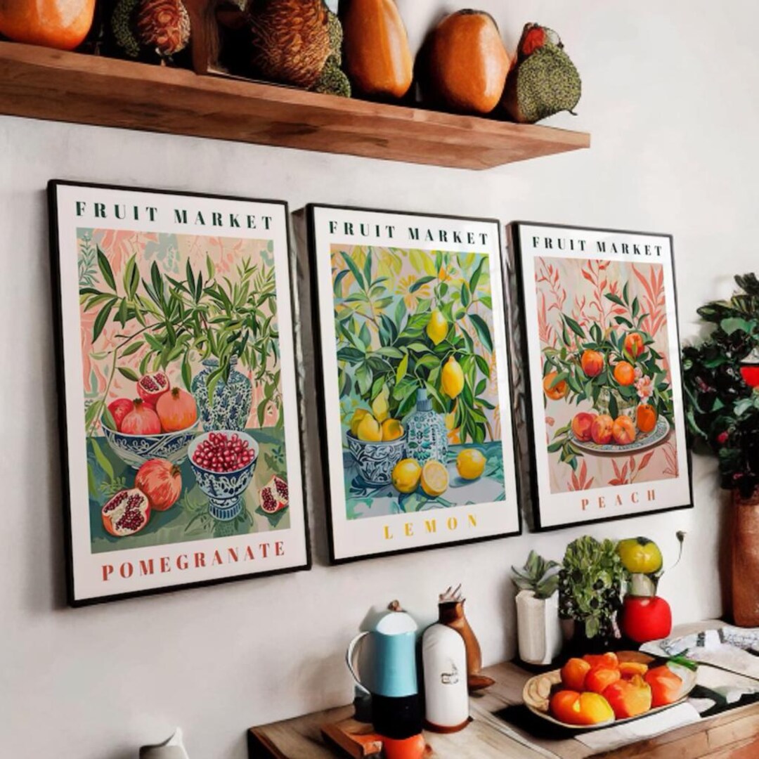 Fruit Market Prints, Mediterranean Style Fruit Prints, Pomegranate ...