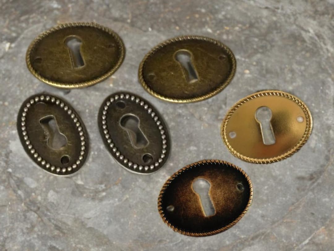 Antique Brass Escutcheon , Vintage Keyhole Cover, Antique Brass and Key ...