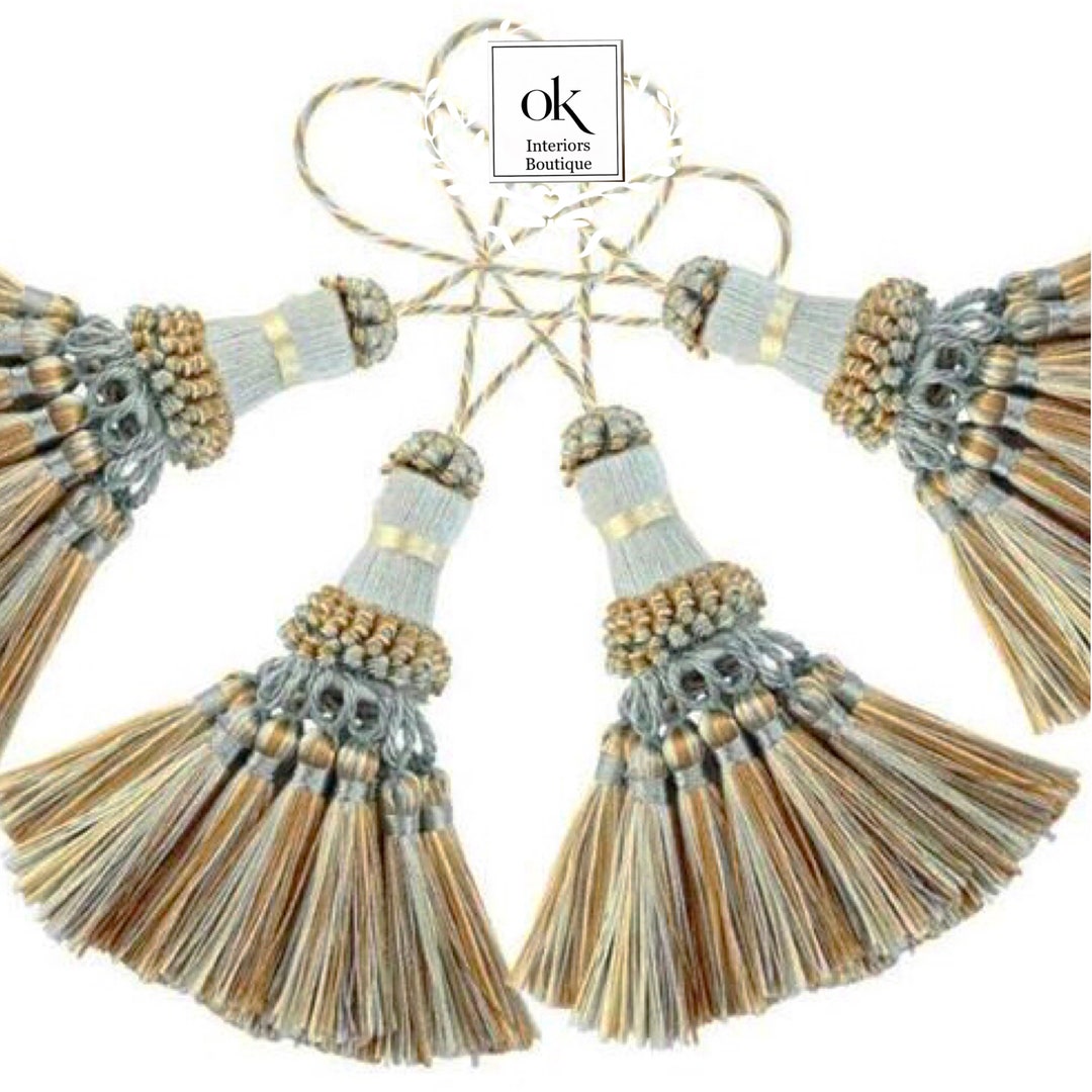 Decorative Key Tassels, Blue and Gold Key Tassels, Vintage Style ...