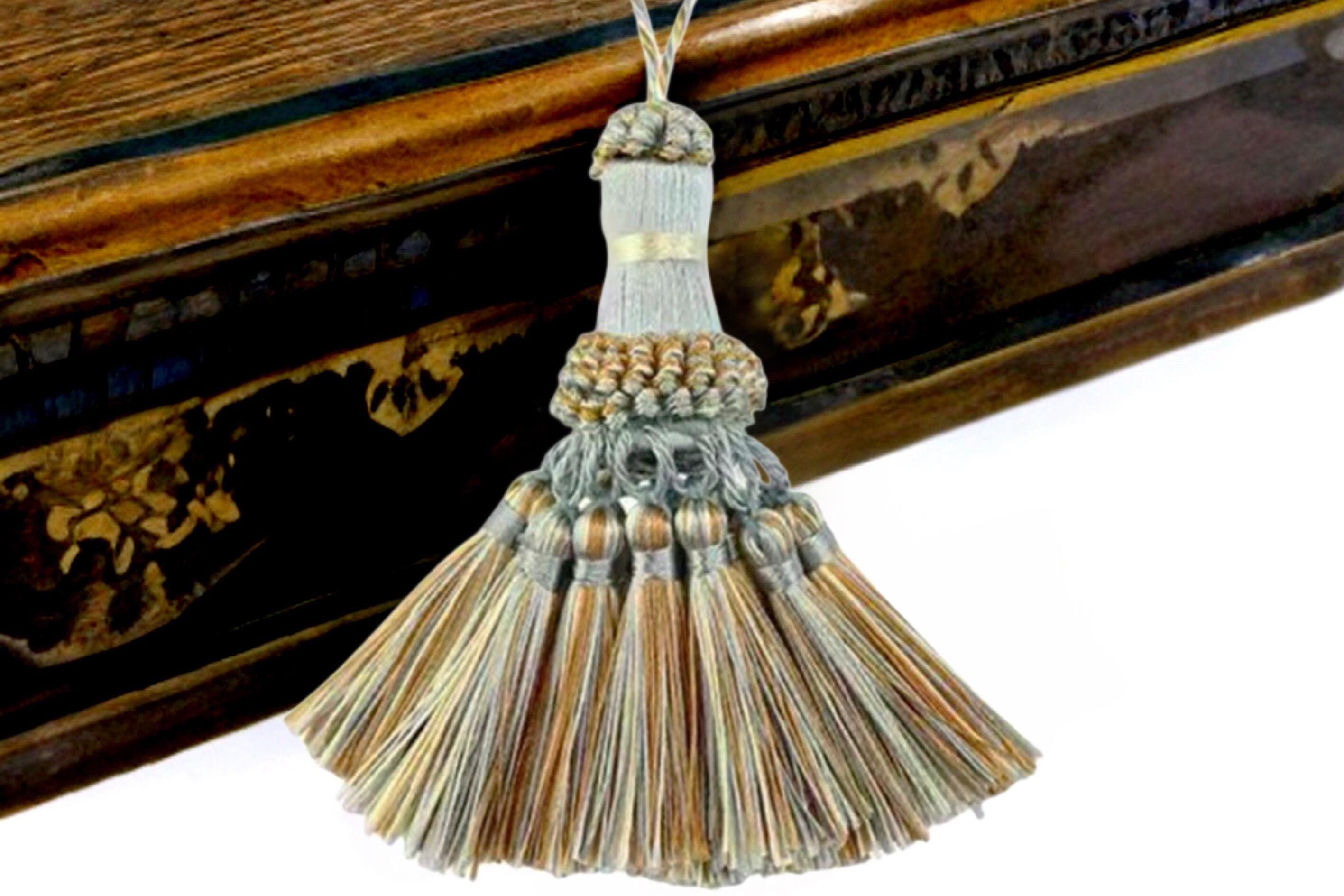 Decorative Key Tassels, Blue and Gold Key Tassels, Vintage Style ...