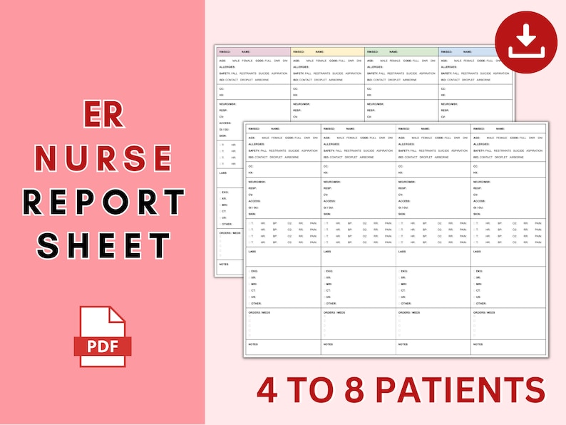 ER Nurse Report Sheet: Emergency Department Nurse Brain (digital ...