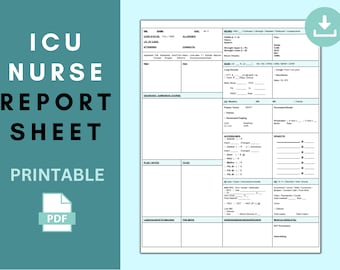 RN ICU Report Sheet, Critical Care Report Sheet, Nurse ICU Brain ...