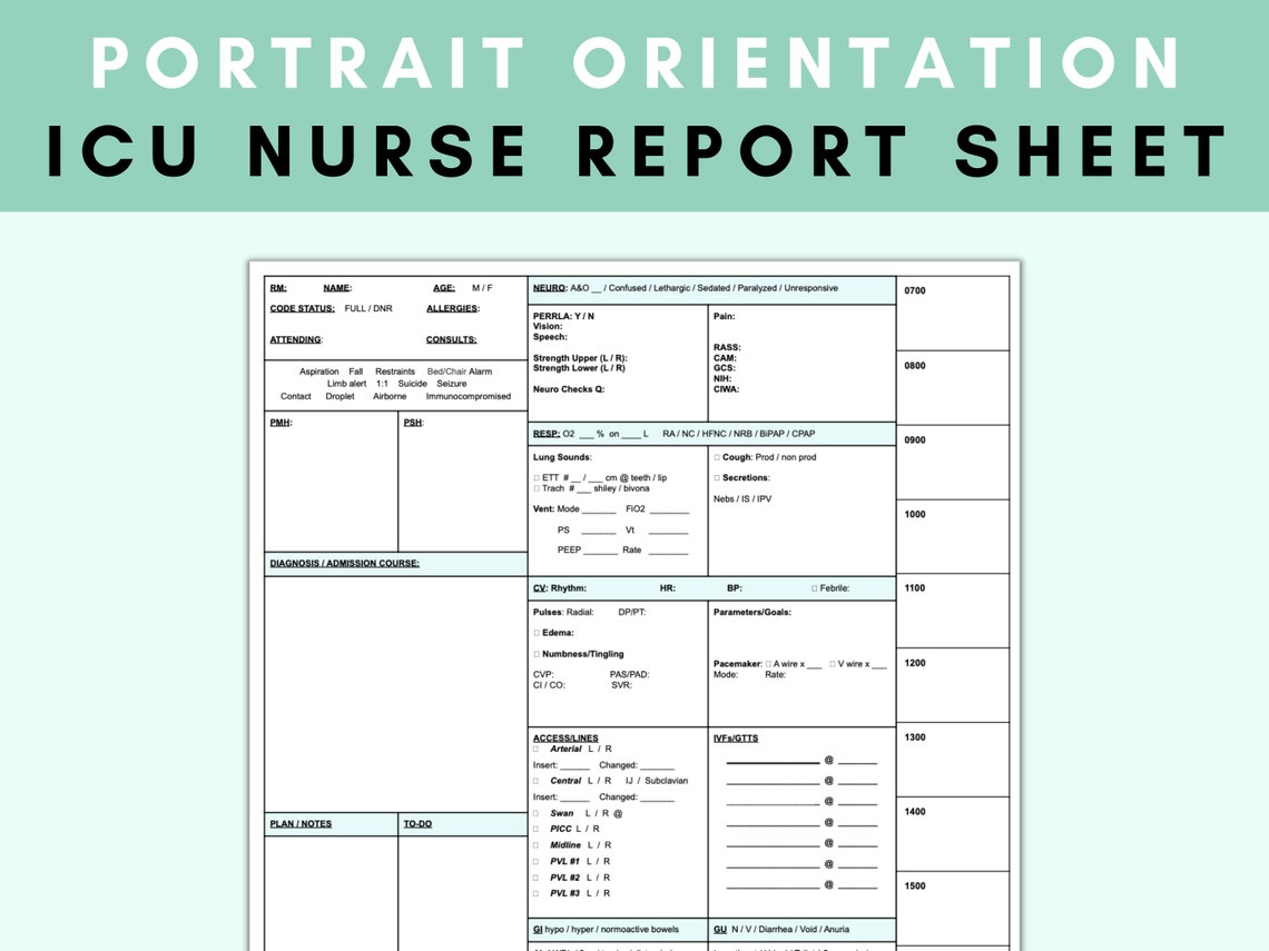 ICU Nurse Report Sheet With Hourly Rounding - Etsy