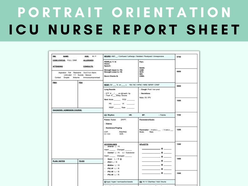 ICU Nurse Report Sheet With Hourly Rounding - Etsy