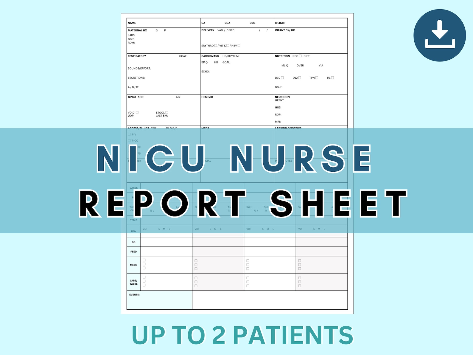 NICU Report Sheet, Printable Neonatal ICU Nurse Brain Sheet - Etsy