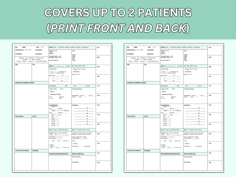 ICU Nurse Report Sheet With Hourly Rounding - Etsy