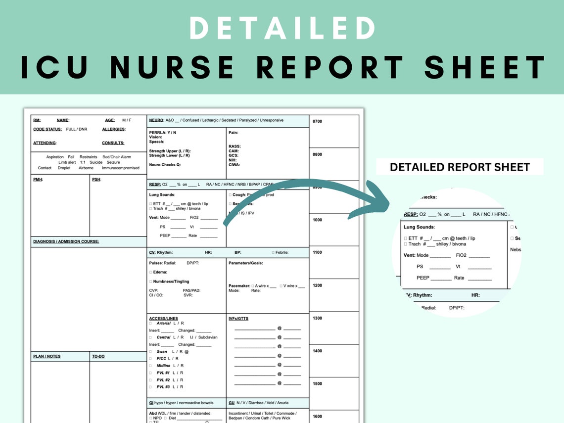 ICU Nurse Report Sheet With Hourly Rounding - Etsy