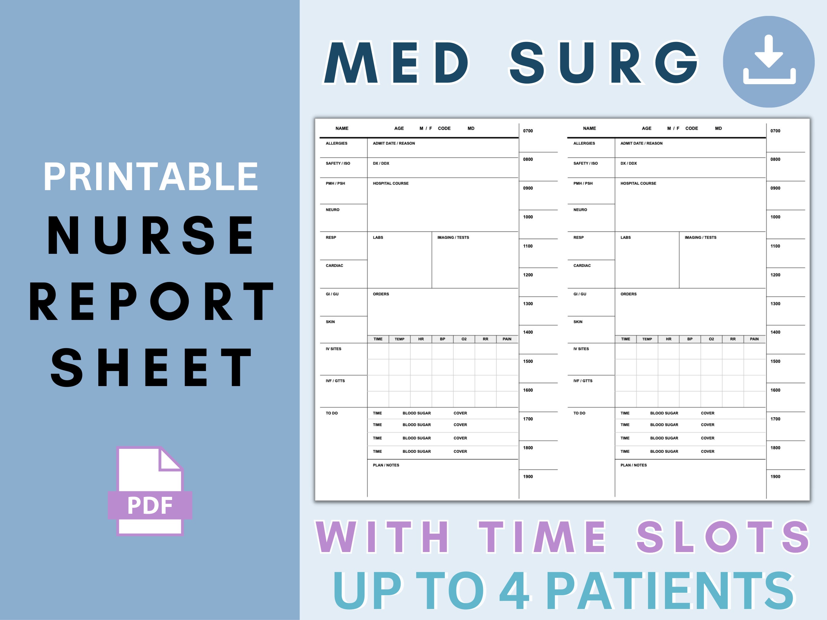 Med Surg Nurse Brain Sheet With Hourly Rounding - Etsy