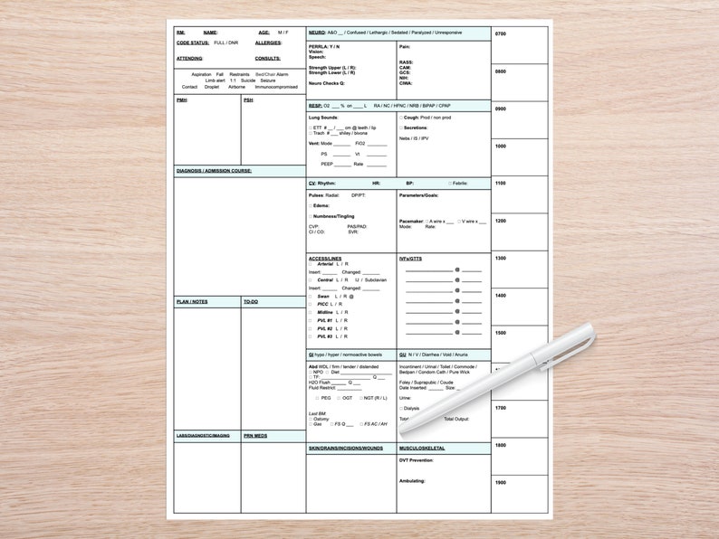 ICU Nurse Report Sheet With Hourly Rounding - Etsy