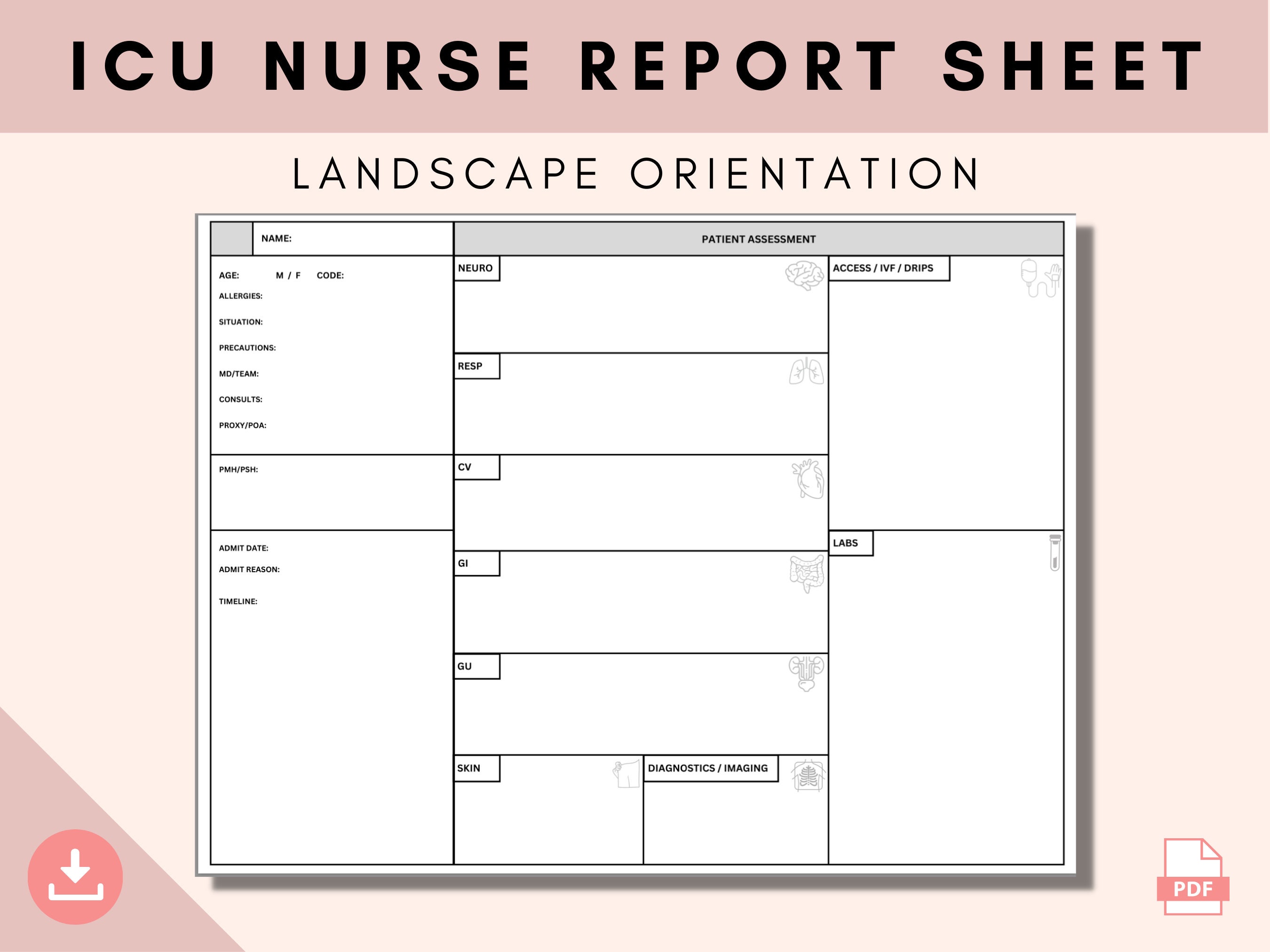 ICU Nurse Report Sheet Bundle ICU Brain Sheet Nurse Report - Etsy