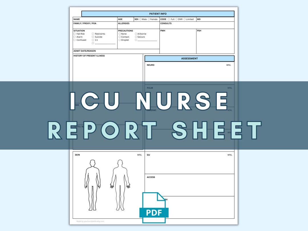ICU Nurse Report Sheet, ICU Nurse Brain Sheet - Etsy