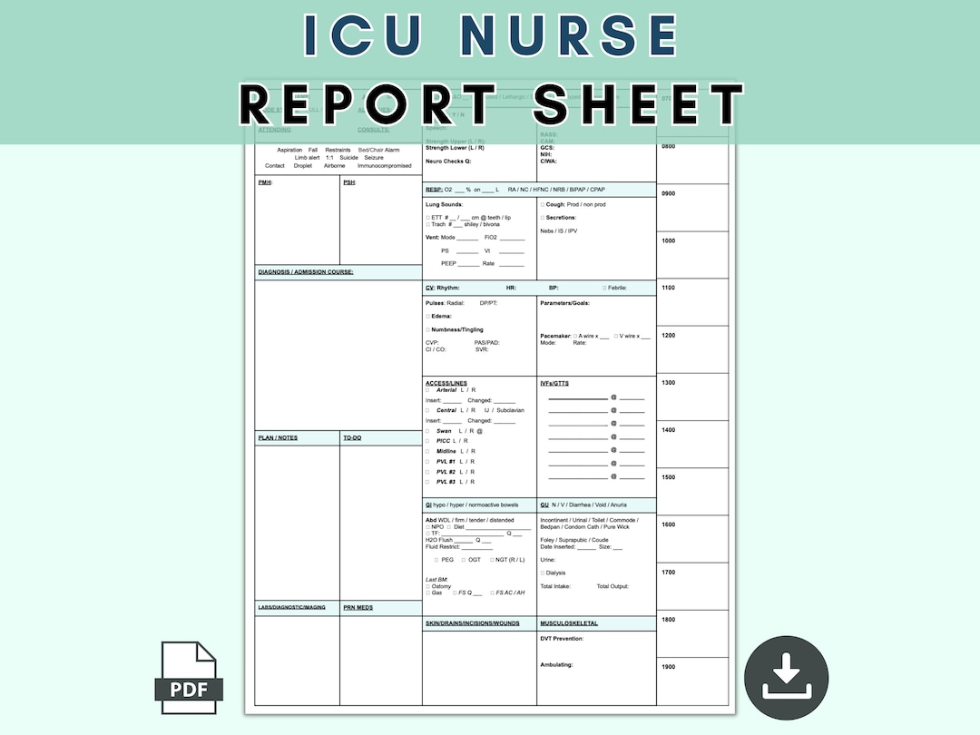 ICU Nurse Report Sheet With Hourly Rounding - Etsy