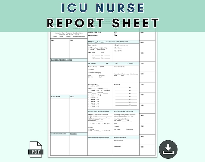 ICU Nurse Report Sheet With Hourly Rounding - Etsy
