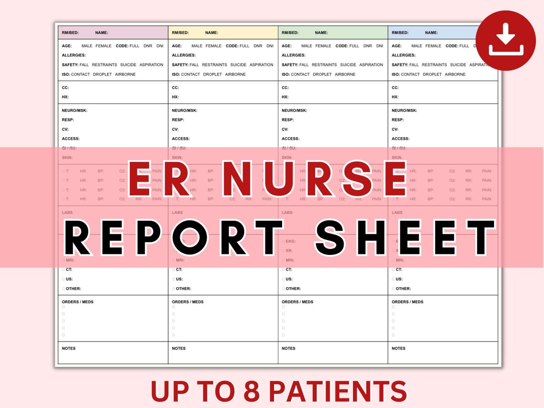 ER Nurse Report Sheet, ER Nurse Brain to Stay Organized in the ER! - Etsy