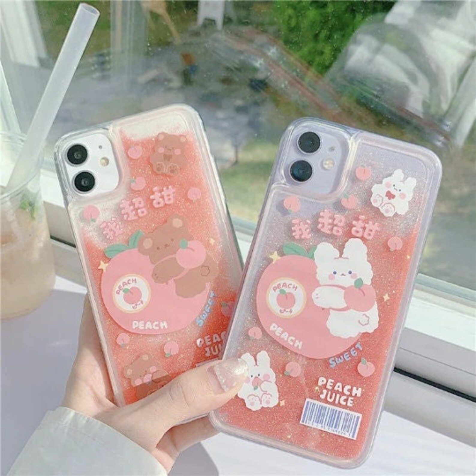 Animal Peach Glitter Quicksand Phone Case for iPhone 11 12 Pro - Etsy