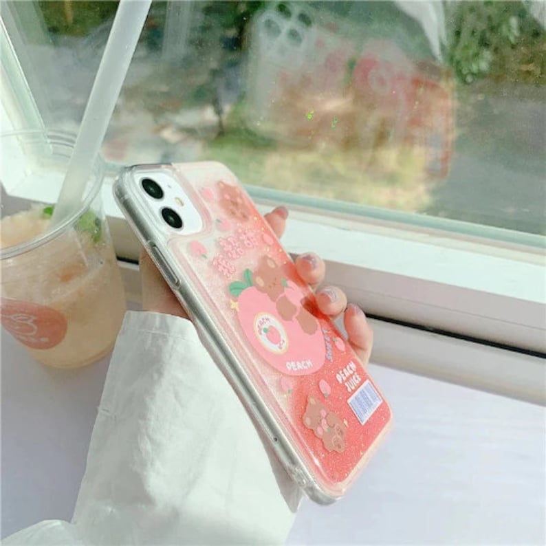 Animal Peach Glitter Quicksand Phone Case for iPhone 11 12 Pro - Etsy