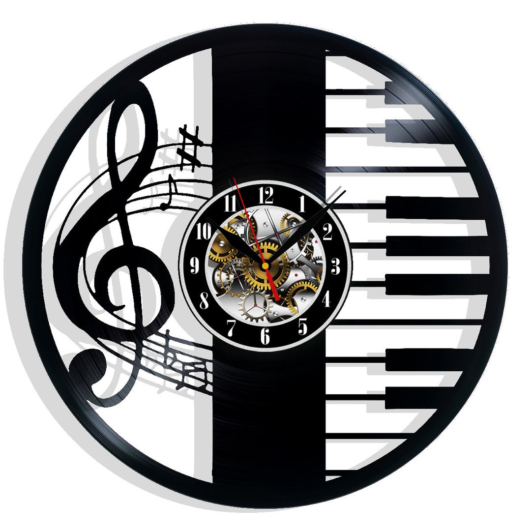 Music Notes Piano Treble Clef Vinyl Record Wall Clock 12" Gifts for Him ...