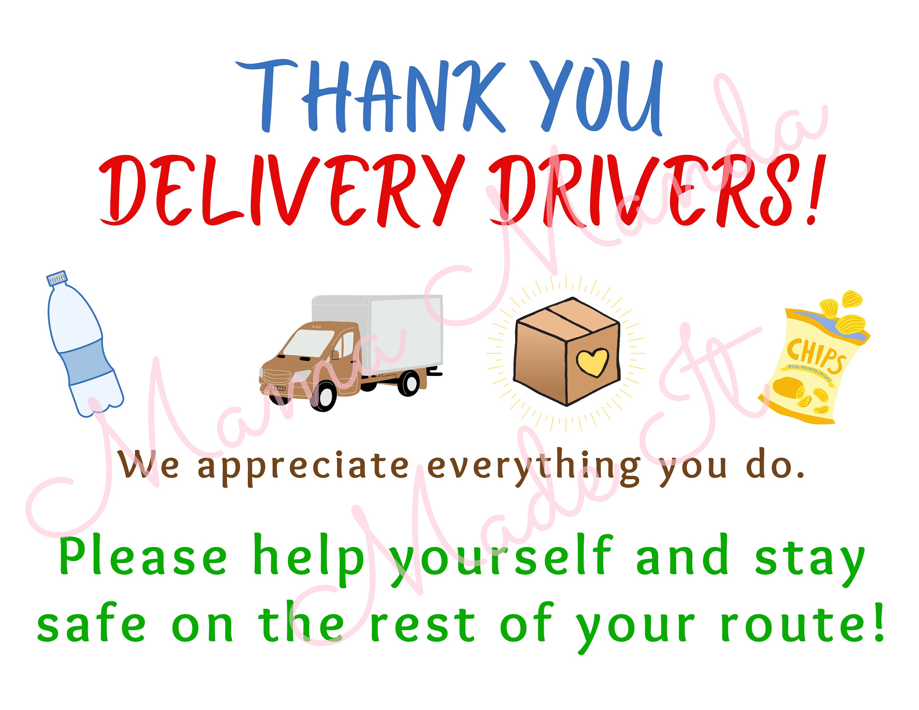 Delivery Driver Thank You Sign, Amazon Thank You Sign, Snack Sign for ...