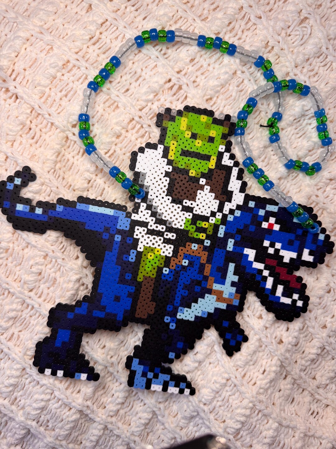 Shrek on T-rex Rave Perler Necklace | Shrek Rave Perler | Rave Perler ...