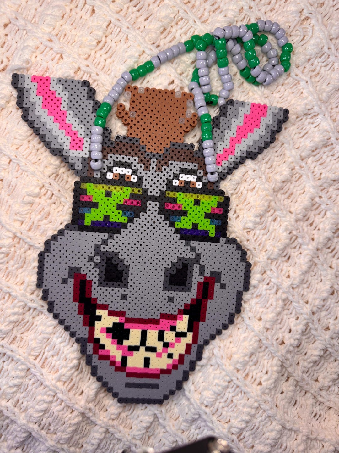 Donkey Raver Perler Necklace | Shrek Rave Perler | Rave Perler | Rave ...