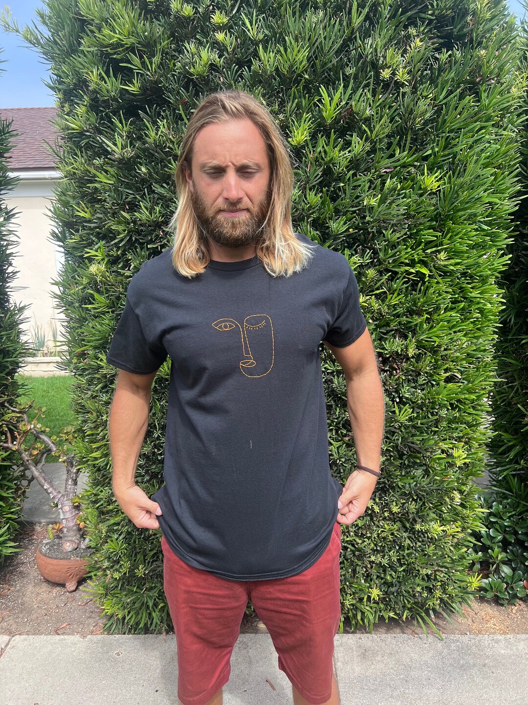 Hand Embroidered Abstract Face Shirt - Etsy