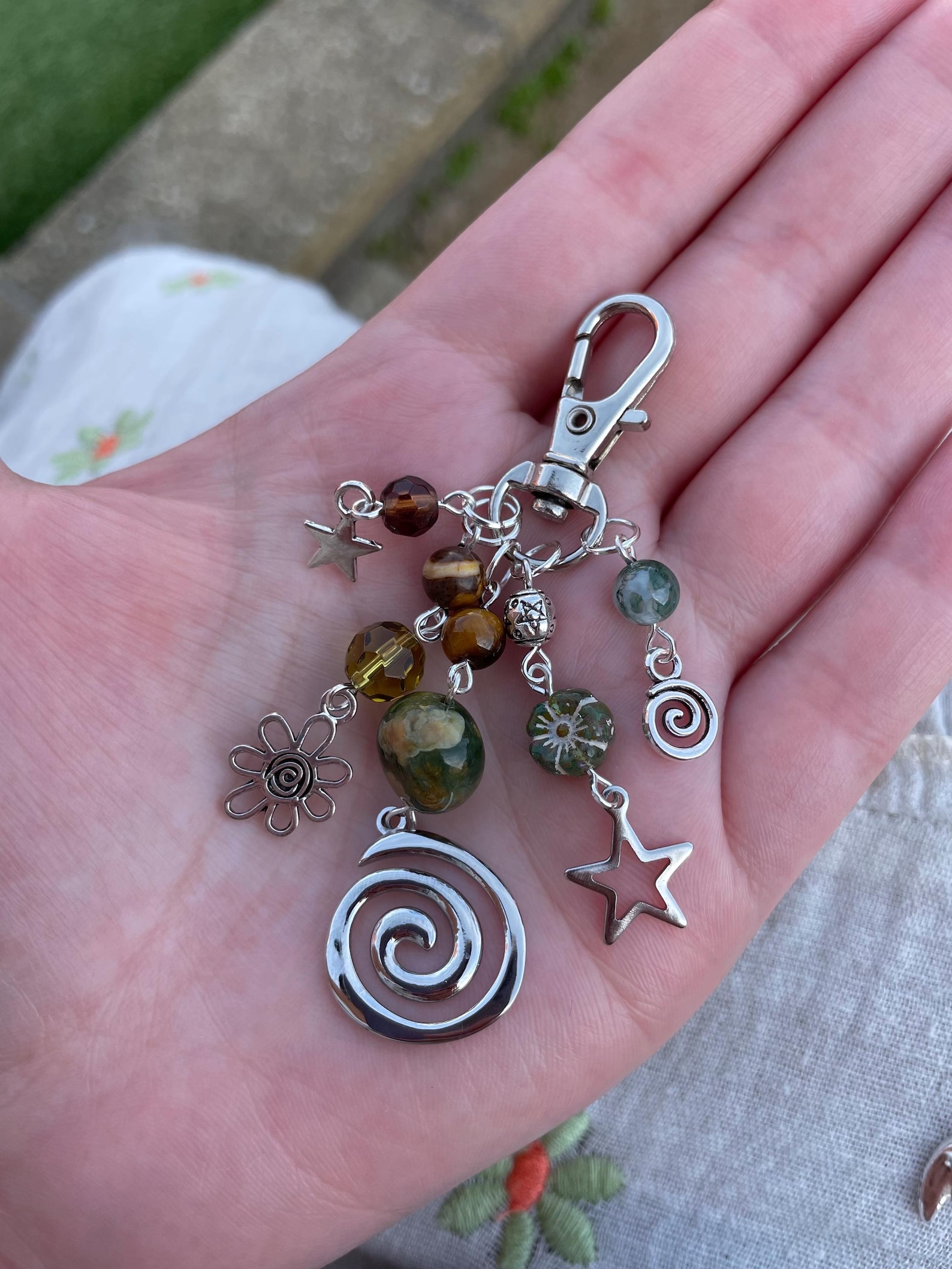 SPIRAL KEYRING, Handmade Keyrings, Key Rings, Semi Precious Stones ...