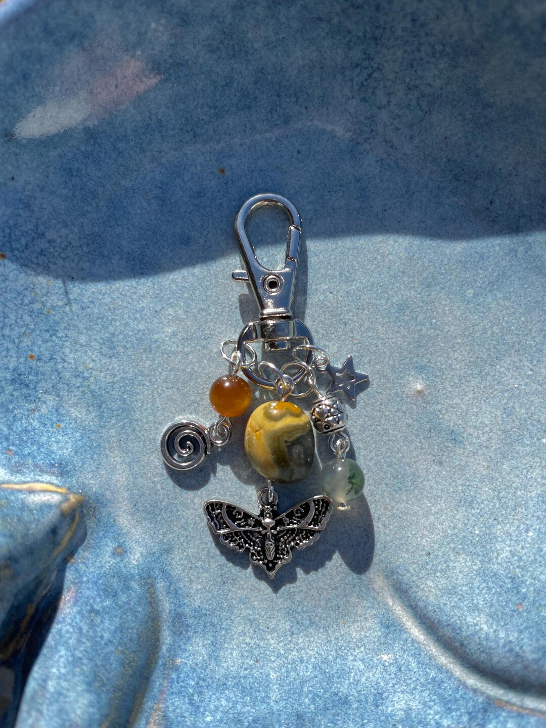 MOTH KEYRING, Handmade Keyrings, Key Rings, Semi Precious Stones ...