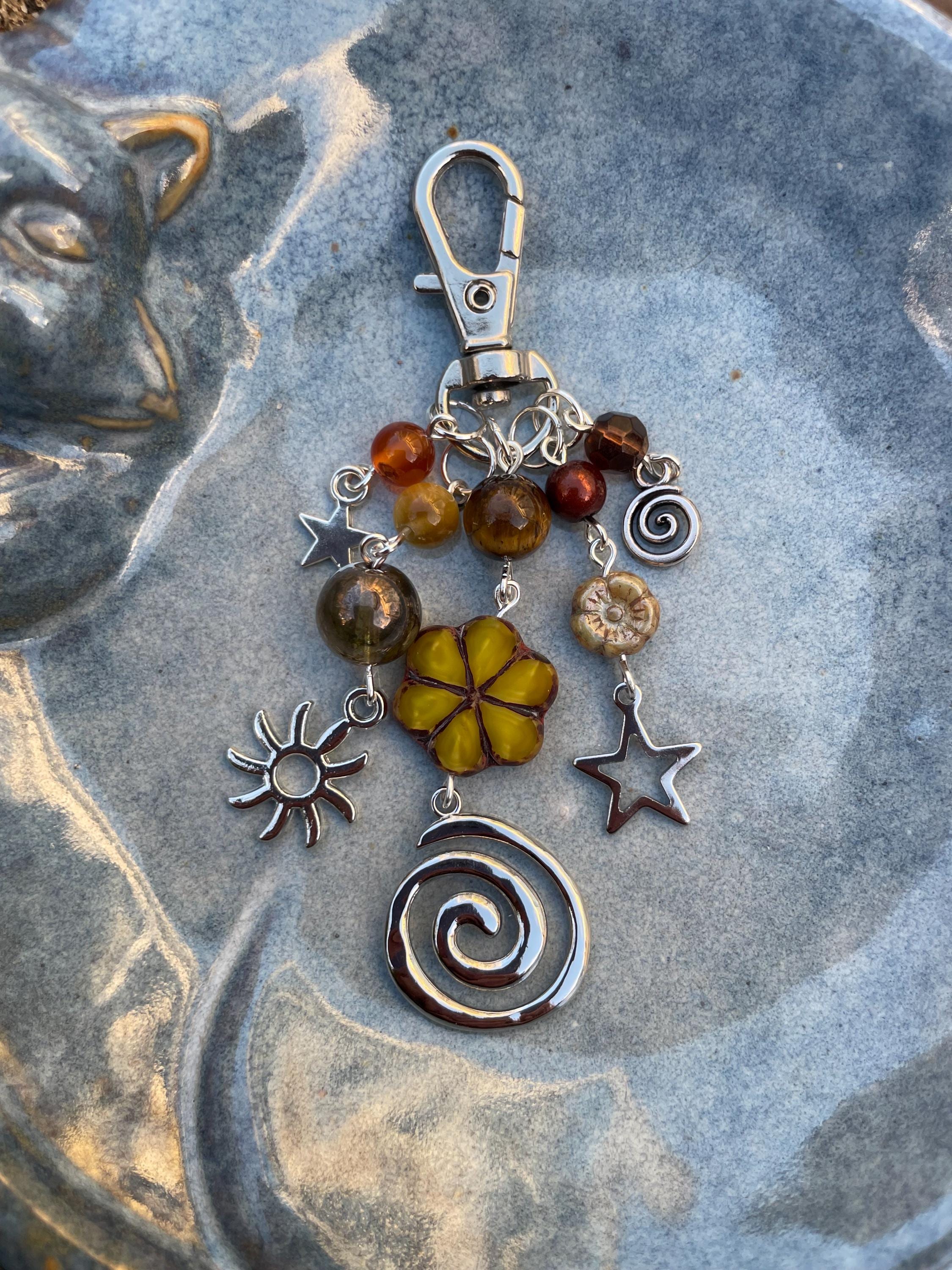 FLOWER KEYRING, Handmade Keyrings, Key Rings, Semi Precious Stones ...