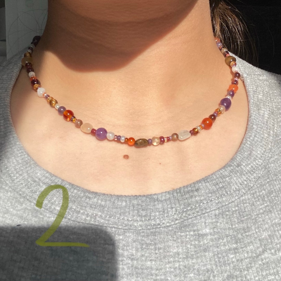 Semi Precious Stone Beaded NECKLACE, Hippie JEWELLERY, Hippie Necklace ...