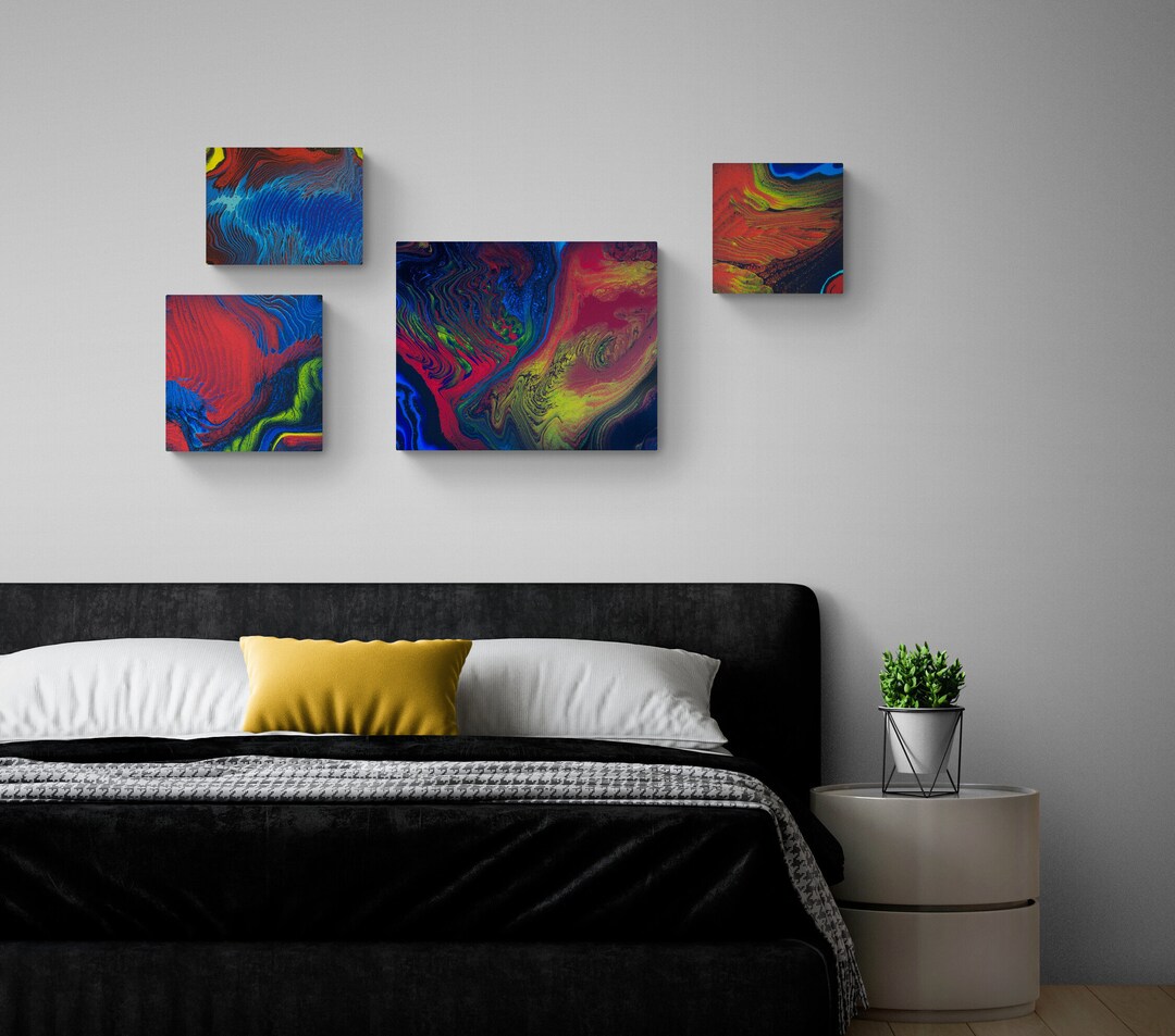 DAWN Multi Panel Abstract Acrylic Pour Painting 4 Piece Fluid Art ...
