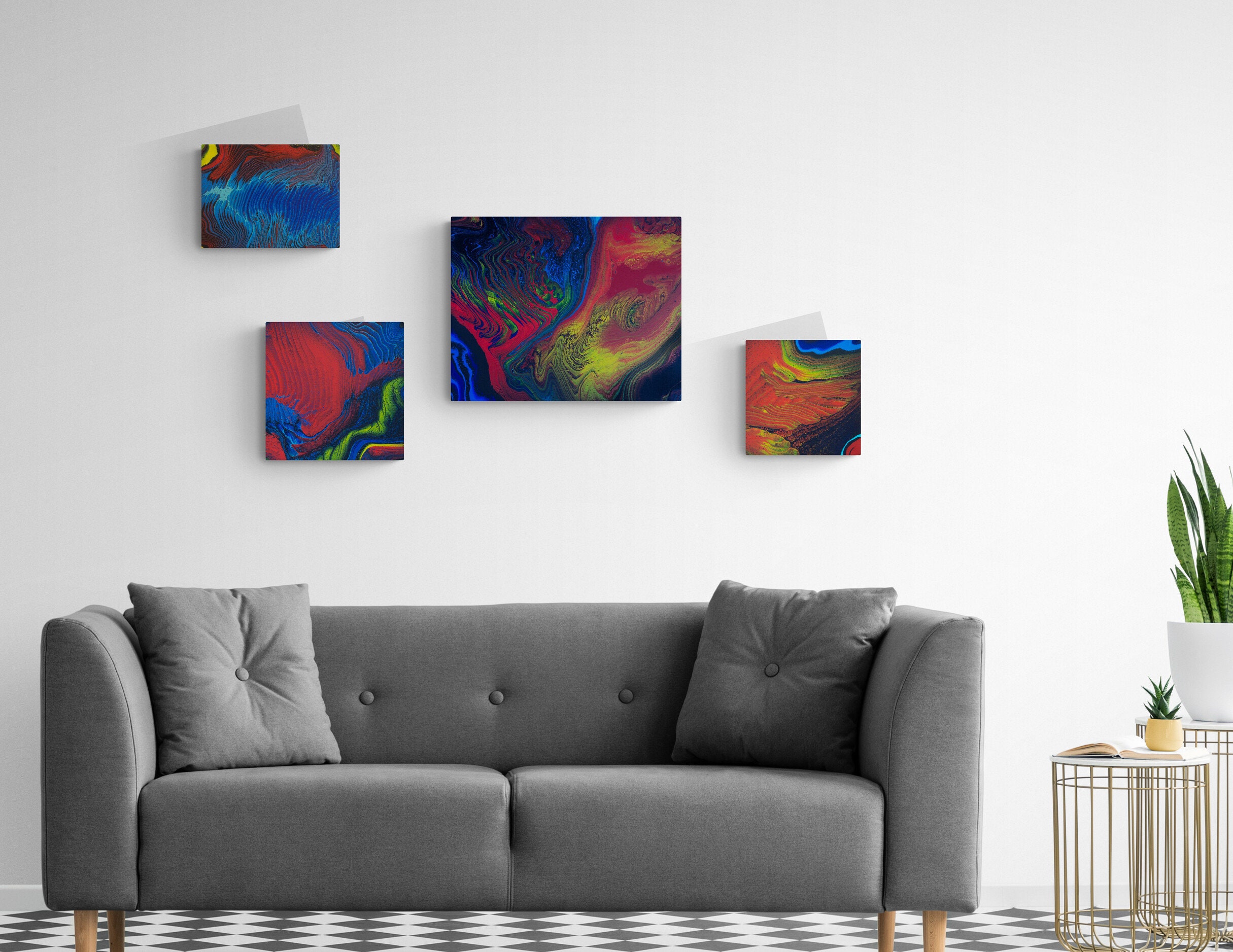 DAWN Multi Panel Abstract Acrylic Pour Painting 4 Piece Fluid Art ...
