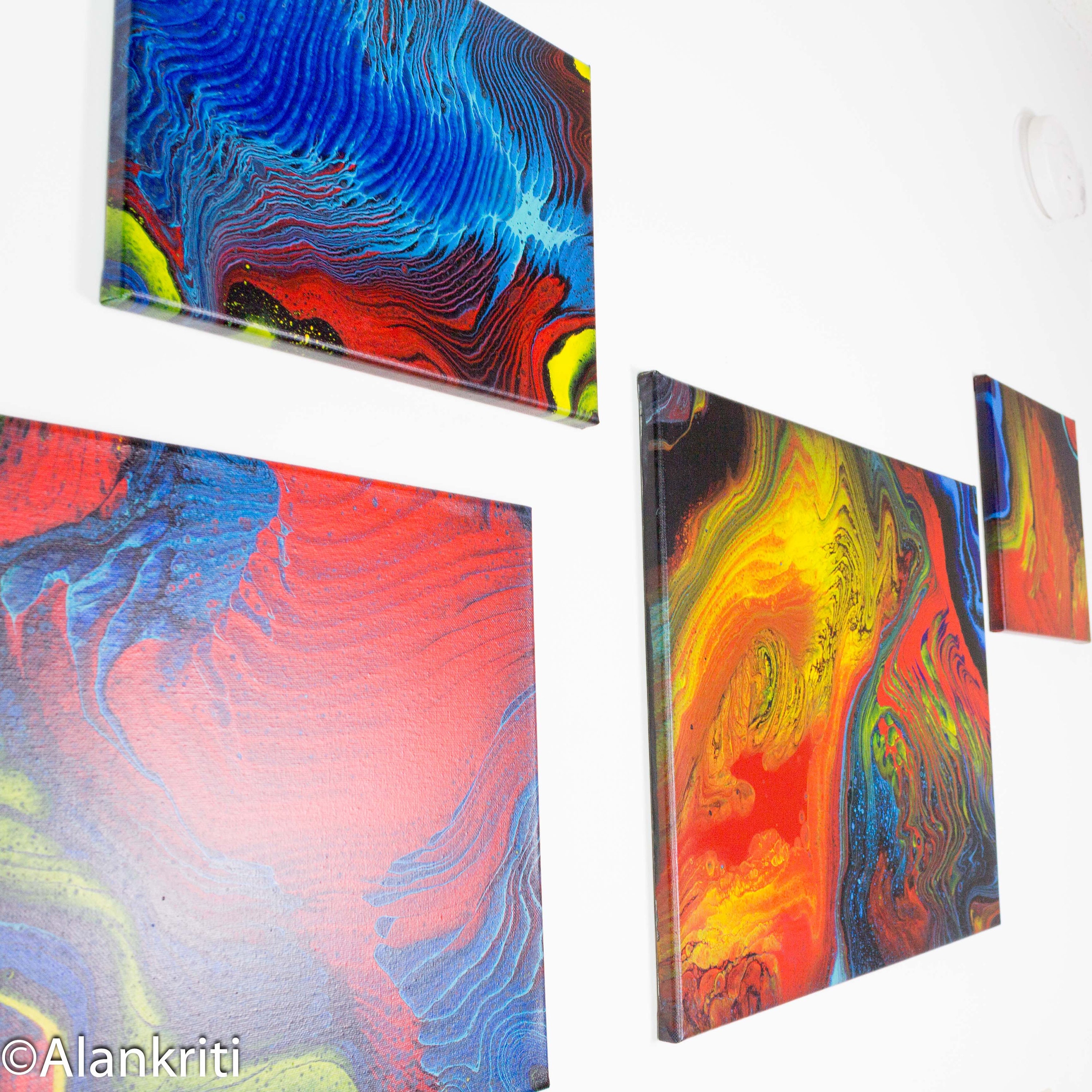 DAWN Multi Panel Abstract Acrylic Pour Painting 4 Piece Fluid Art ...