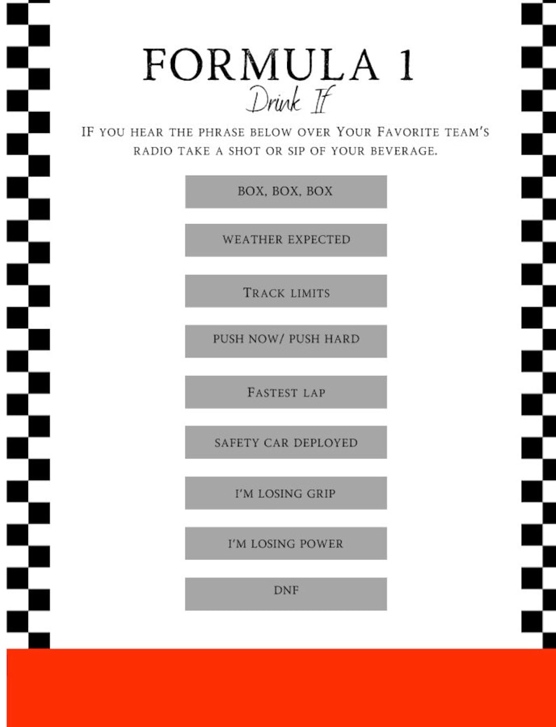 Formula 1 Drink If Drinking Game Digital Download - Etsy