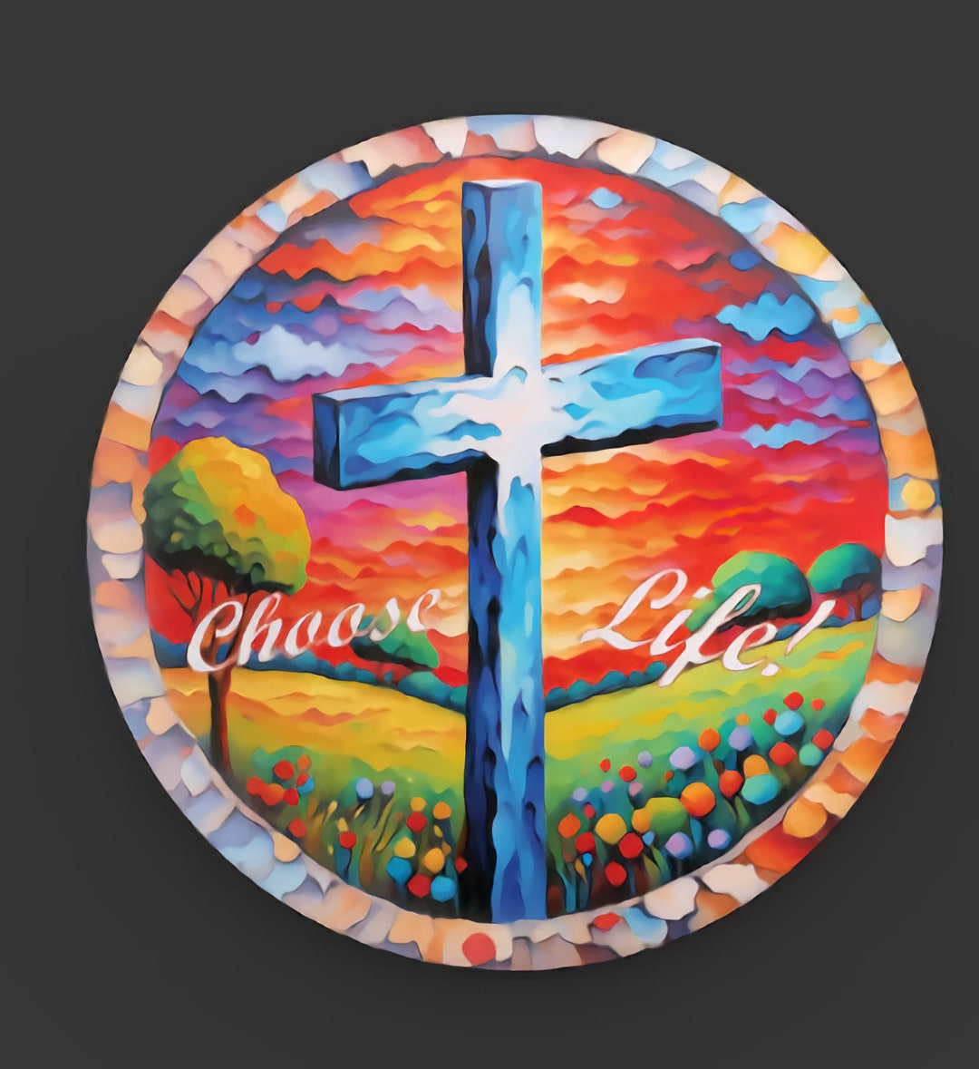 Small Round Christian "choose Life" Cross Pinback 1.25-inch (32-mm ...