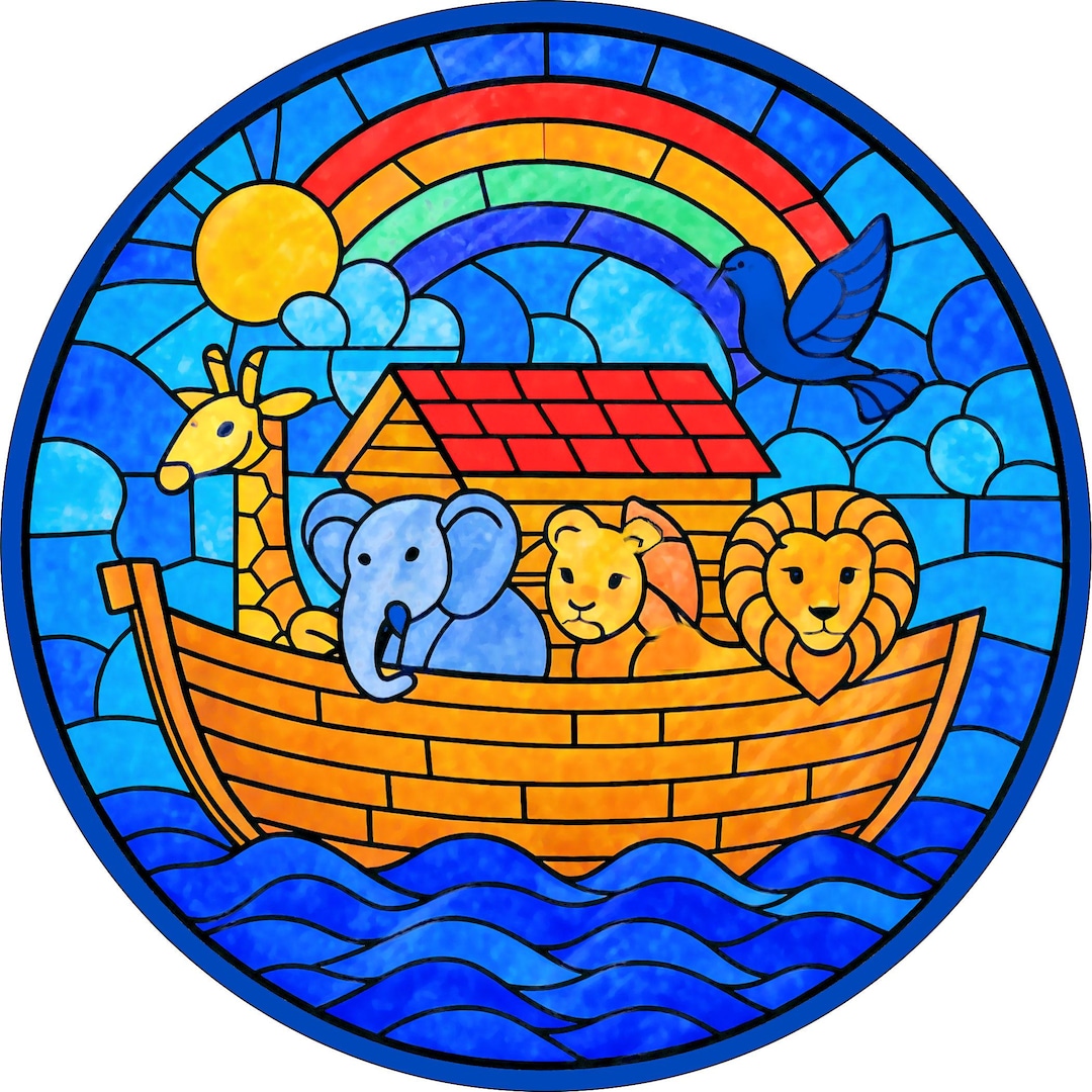 Stained Glass Noah's Ark Suncatcher: Christian Window Hanging, Animal ...