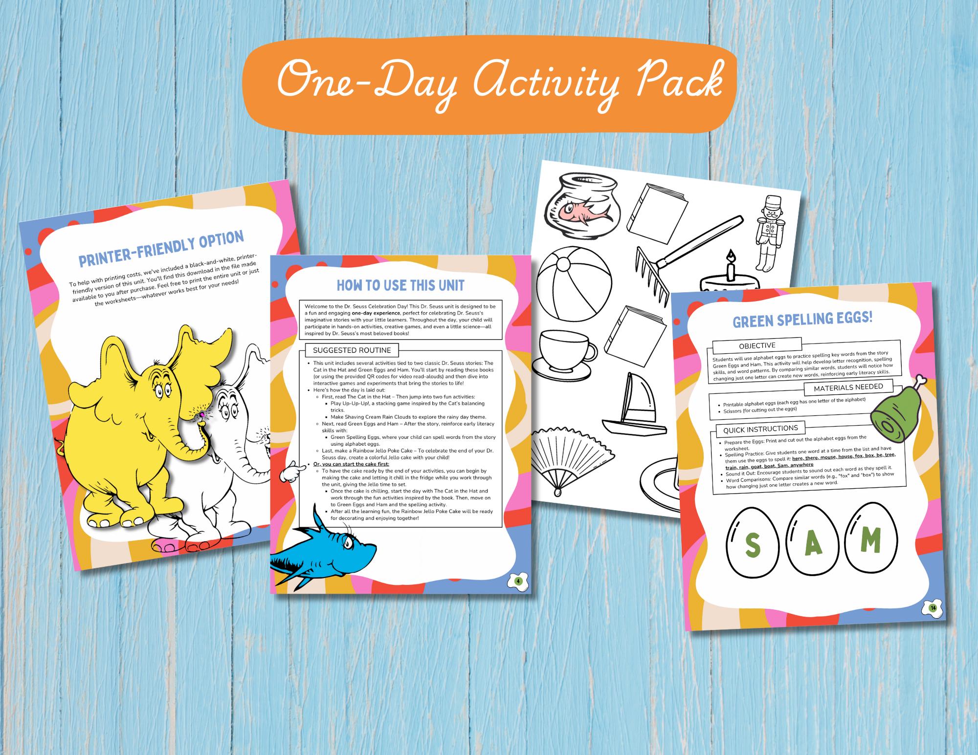 Dr. Seuss Celebration Day Pack | Fun Science, Crafts, Fine Motor ...