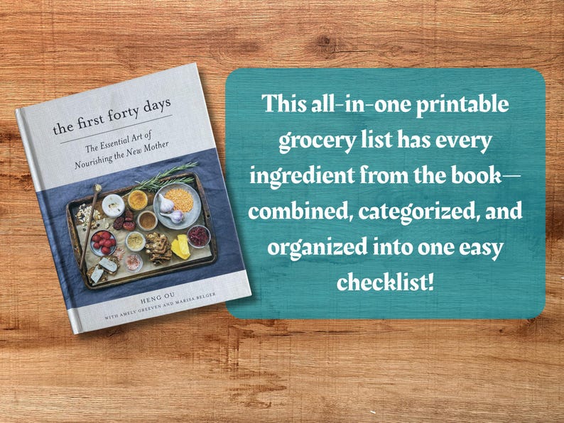 Postpartum Meal Prep Grocery List: First Forty Days Cookbook Companion ...