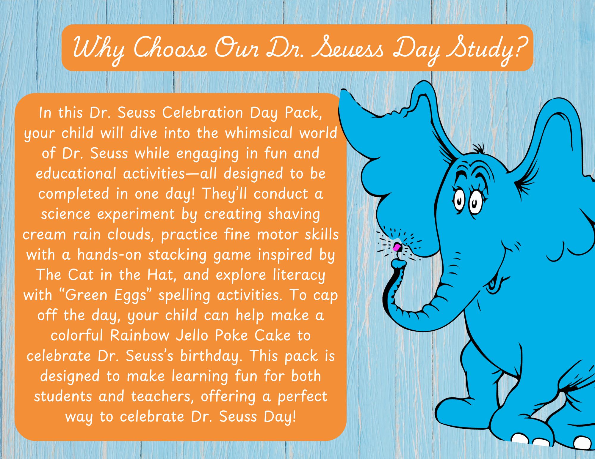Dr. Seuss Celebration Day Pack | Fun Science, Crafts, Fine Motor ...