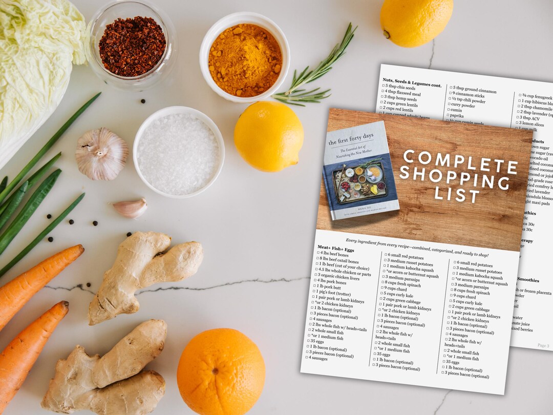 Postpartum Meal Prep Grocery List: First Forty Days Cookbook Companion ...