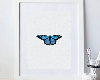 Blue Butterfly Print - Etsy UK