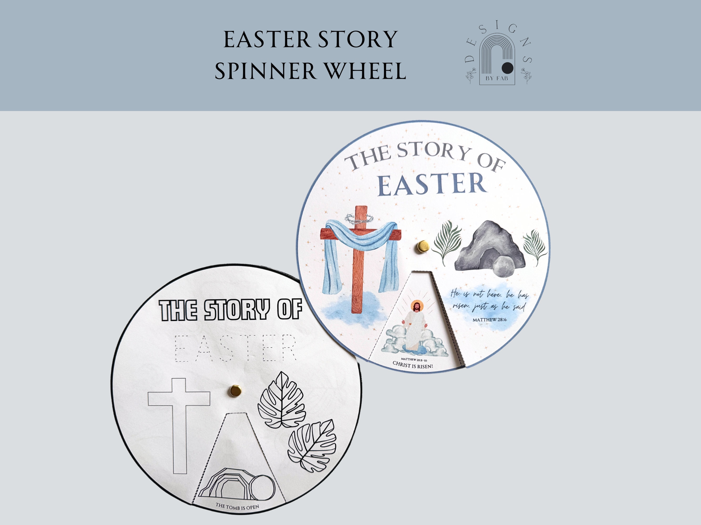 Easter Story for Kids, Easter Craft & Coloring Spinner Wheel Holy Week ...