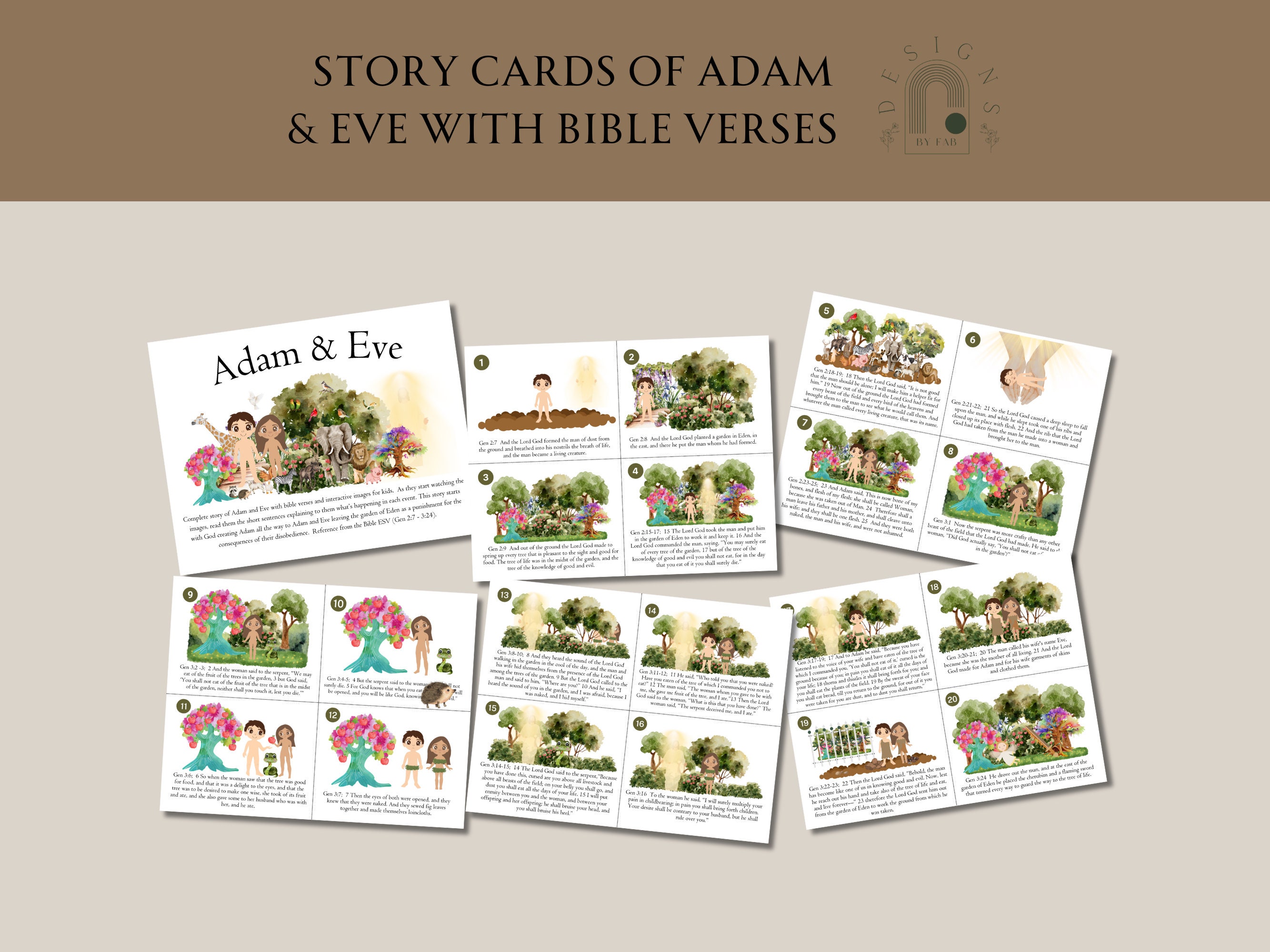 Adam and Eve Complete Bible Story Cards for Children Interactive Lesson ...