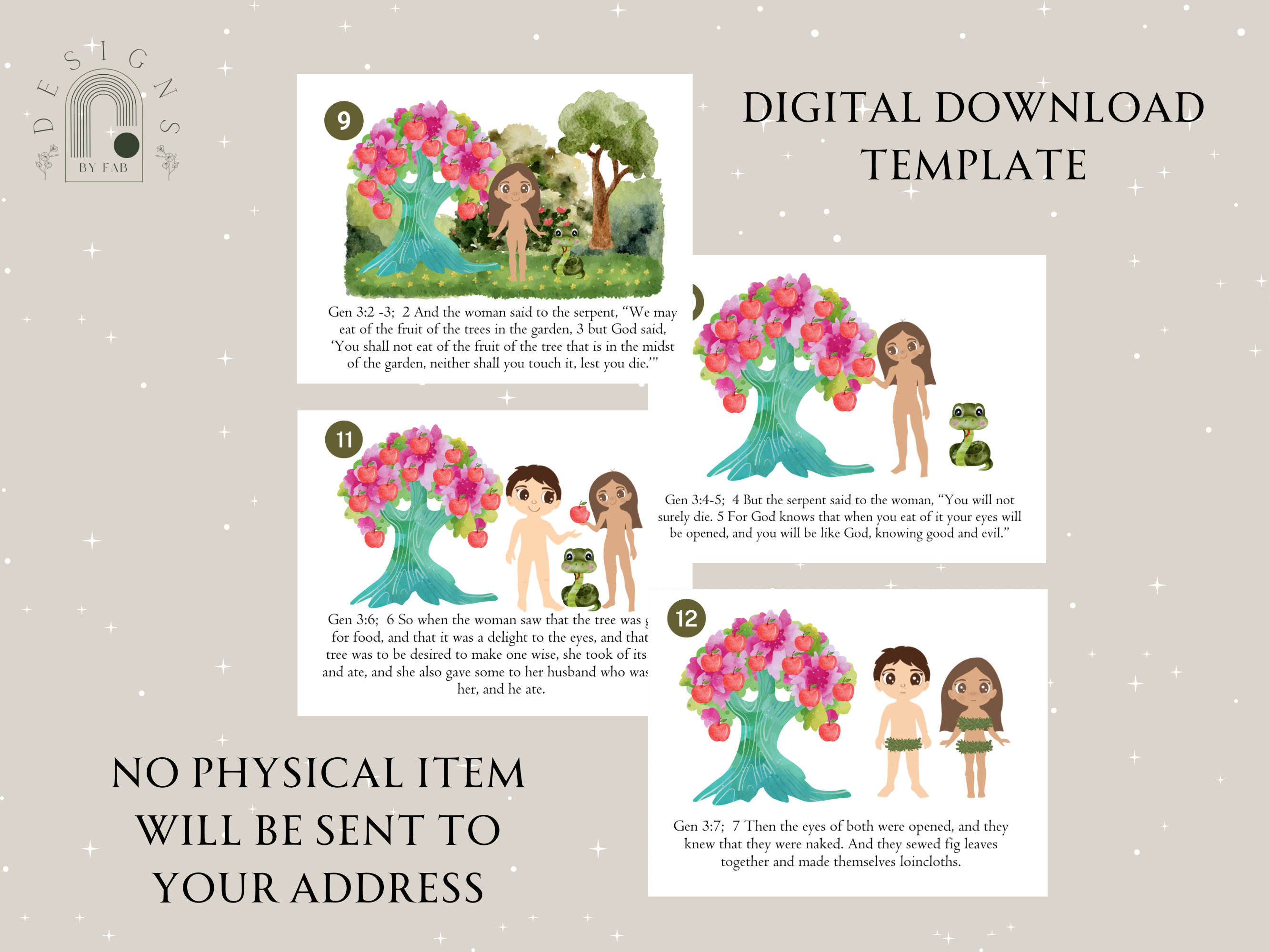 Adam and Eve Complete Bible Story Cards for Children Interactive Lesson ...