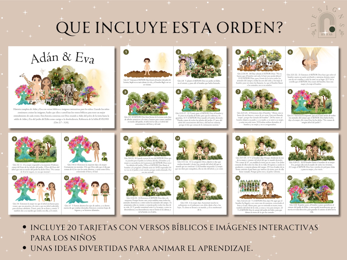Adán Y Eva Historia Completa Tarjetas Bíblicas Para Los Niños Lecciones ...